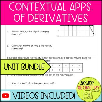 Contextual Applications Of Derivatives Unit Bundle Calculus Guided Notes