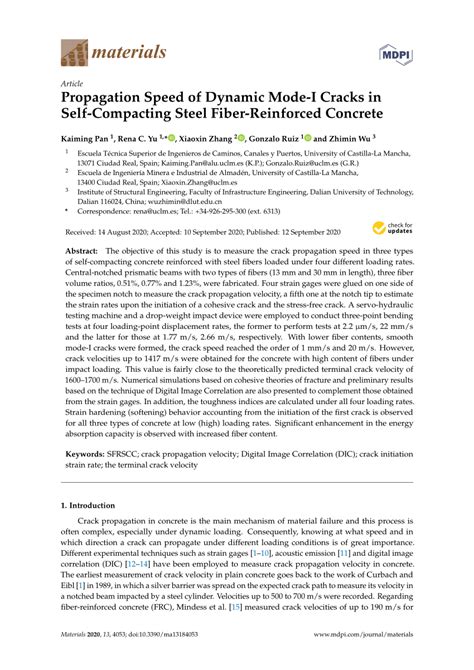 Pdf Propagation Speed Of Dynamic Mode I Cracks In Self Compacting Steel Fiber Reinforced Concrete