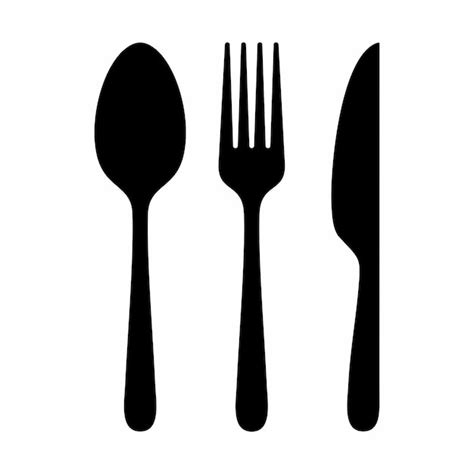 ложка вилка и нож в черном Премиум вектор