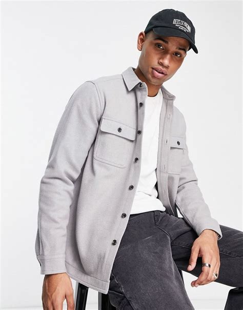 Asos Design Oversized Wool Shacket In Light Gray I 2024 Herrkläder