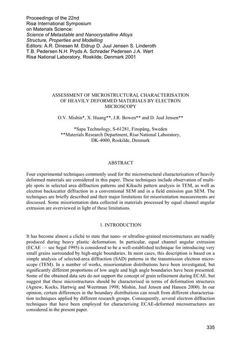 Pdf Assessment Of Microstructural Characterisation Of Heavily Deformed Materials By Electron