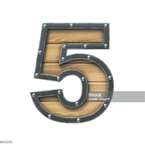 금속 프레임과 리벳나무 보드로 만든 글꼴 3d 렌더링 번호 5 3차원 형태에 대한 스톡 사진 및 기타 이미지 3차원 형태