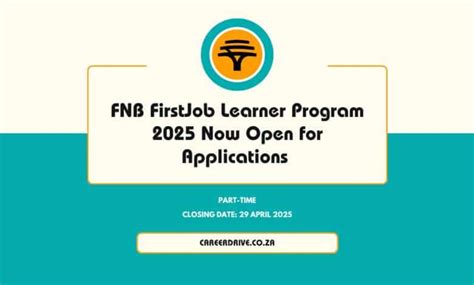 Fnb Firstjob Learner Program 2025 Career Drive