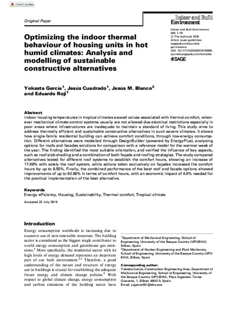Pdf Optimizing The Indoor Thermal Behaviour Of Housing Units In Hot