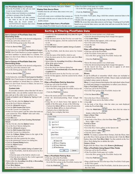 Excel 365 Pivot Tables Charts A Quickstudy Laminated Reference