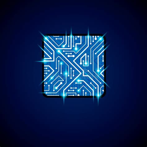 Vector Technology Cpu Design With Square Blue Neon Luminescent M Stock Vector Illustration Of