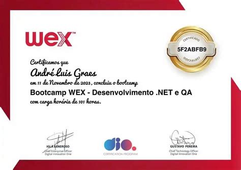 Certificado Certificado De Conclusão Do Bootcamp Bootcamp Wex