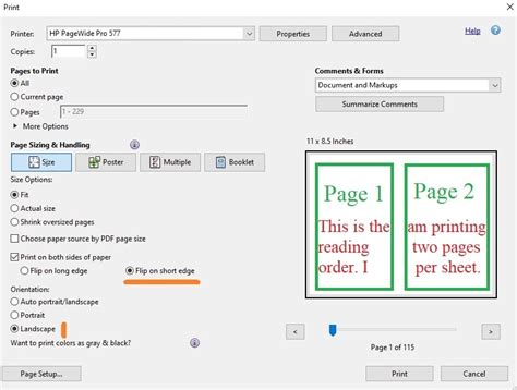 Printing If I Turn Landscape Page Horizontally Flip On Long Or Short