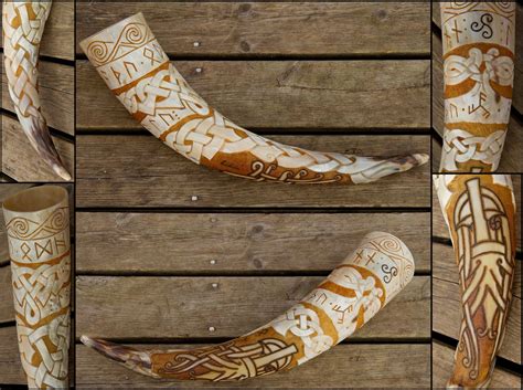 Norse And Viking Leather Art Bone Jewelry And Drinking Horns By