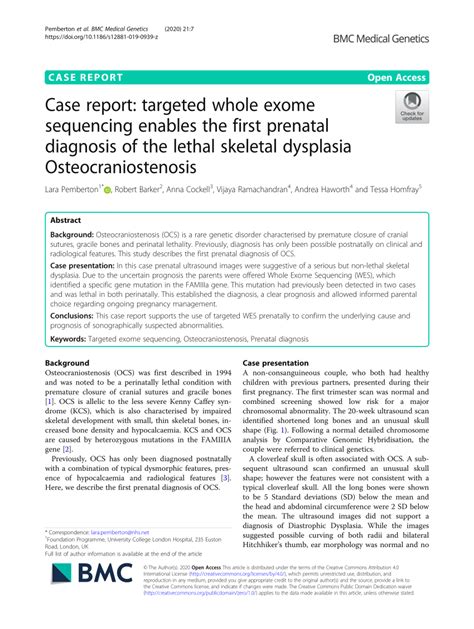 Pdf Case Report Targeted Whole Exome Sequencing Enables The First