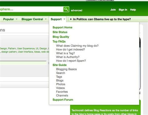 vertical dropdown menu design pattern example at technorati 16 of 32