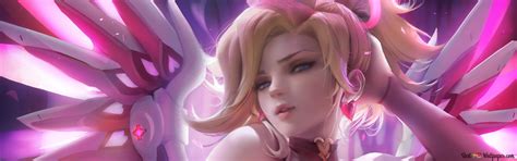 Pink Mercy Fantasy Art Overwatch Video Game 4k Wallpaper Download