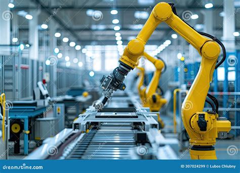 Robotic Arm For Electronic Assembly Line Smart Modern Factory Automation Using Advanced