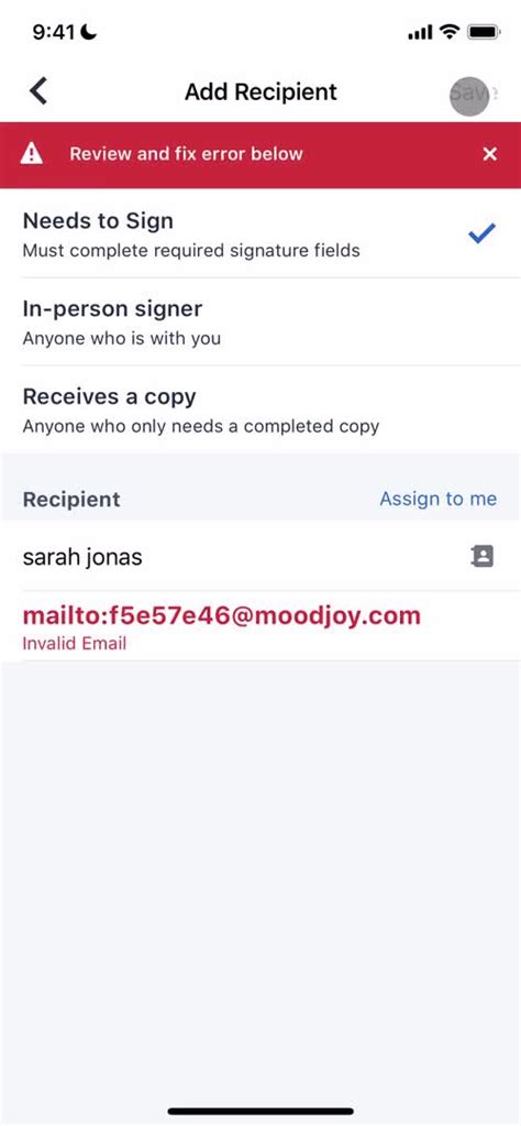 DocuSign Validation Error Screenshot