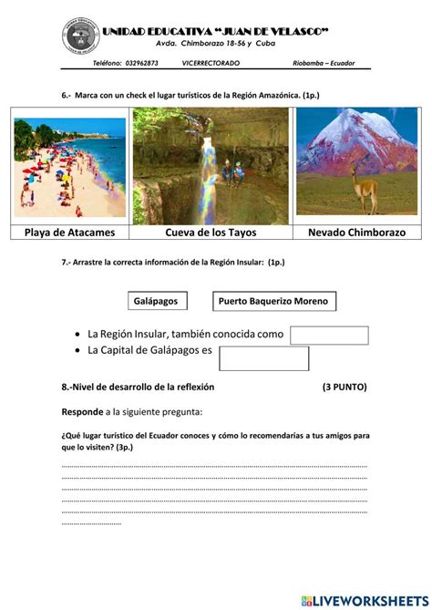 Provincias Y Capitales Del Ecuador Interactive Worksheet Otosection