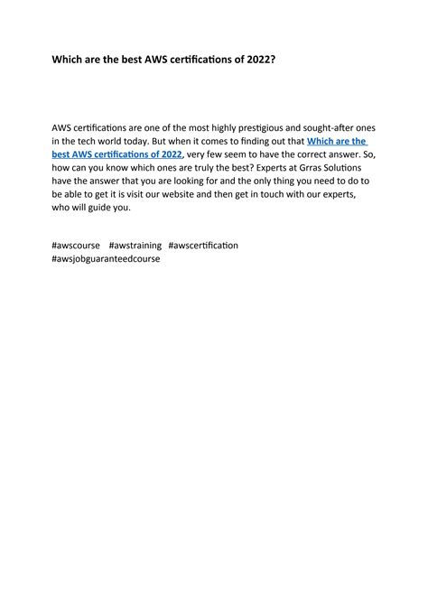 Which Are The Best Aws Certifications Of 2022 By Grras Solutions Issuu