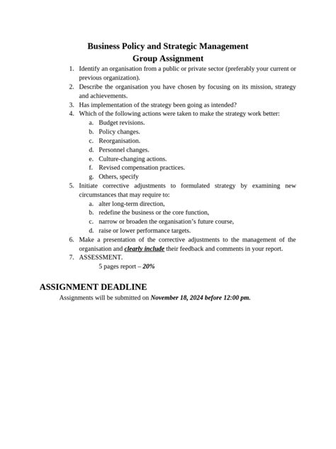 Strategic Management Assignment Pdf