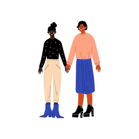 Premium Vector Happy Lesbian Couple Two Women Holding Hands Romantic
