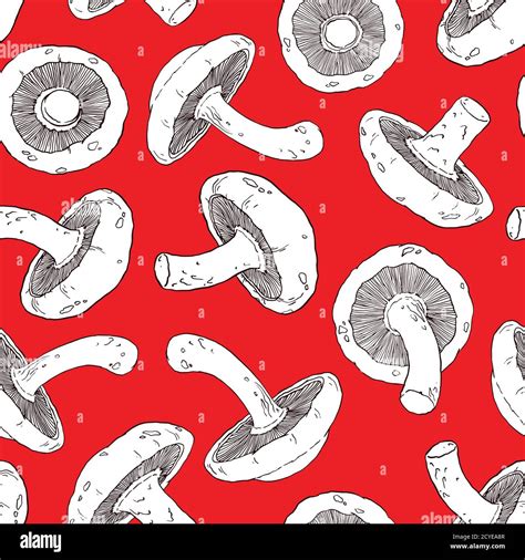 Shiitake Mushrooms Seamless Pattern Mushrooms Repeat Pattern Red And