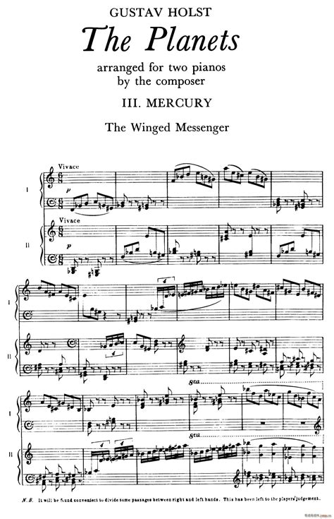 The Planets Op 32双钢琴行星 第三乐章 水星飞行使者 歌谱简谱网