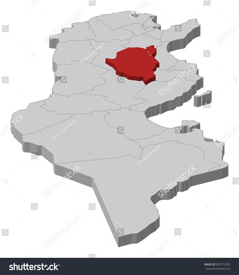 Map Tunisia Kairouan 3dillustration Stock Vector Royalty Free