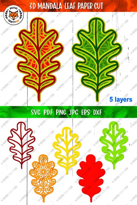 3D Oak Leaf Mandala SVG Leaf Paper Cut Leaf Layered SVG