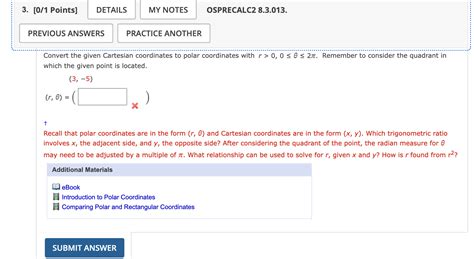 Solved Convert The Given Cartesian Coordinates To Polar C