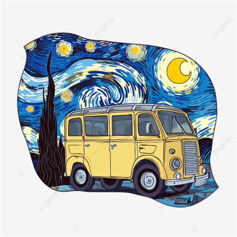 반 고흐 클립 아트 만화에 별 밤과 노란 밴의 이미지 일러스트 벡터 이미지 일러스트 벡터 일러스트 고흐 일러스트 Png 일러스트 및 벡터 에 대한 무료 다운로드