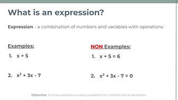 Algebra Variables Expressions NOTES With Corresponding Teaching VIDEO