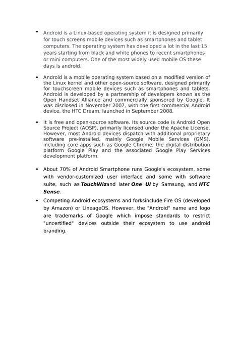 Android Os Android Is A Linux Based Operating System It Is Designed Primarily For Touch