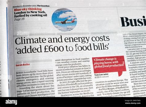 Climate And Energy Costs Added £600 To Food Bills Guardian Newspaper Headline Cost Of Living