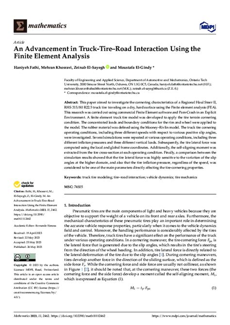 Pdf An Advancement In Truck Tire Road Interaction Using The Finite Element Analysis