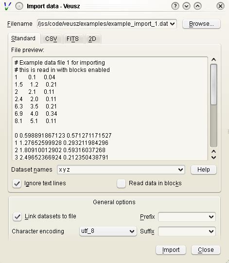 Reading Data Veusz Documentation