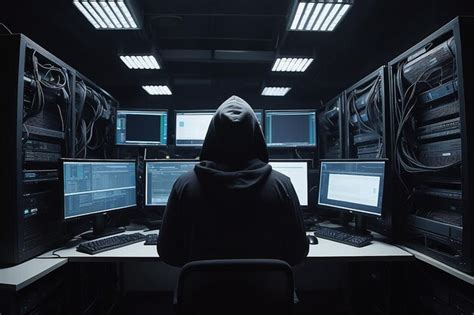 Premium Ai Image Shot From The Back To Hooded Hacker Breaking Into