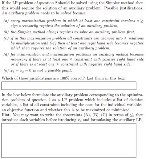 If The Lp Problem Of Question Should Be Solved Chegg