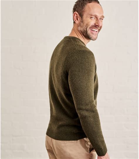 Acorn Green Marl Mens Lambswool Crew Neck Sweater Woolovers Us