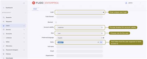 creating a user — fudo enterprise 5 3 system documentation