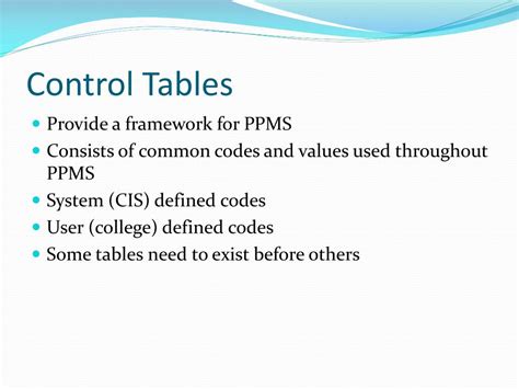Ppt Control Tables Overview Powerpoint Presentation Free Download