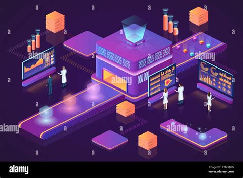 Data Technology Isometric 3d People Digital Business Infographic