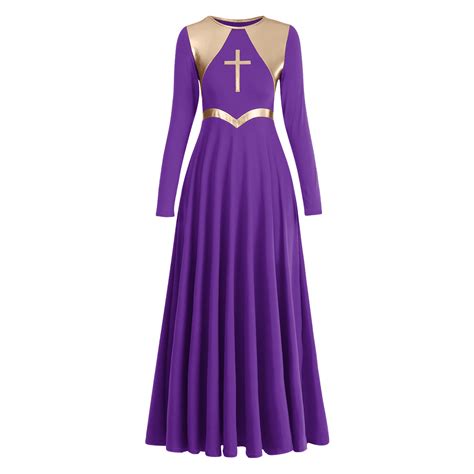 Idopip Womens Liturgical Praise Dance Dress Metallic Cross Lyrical