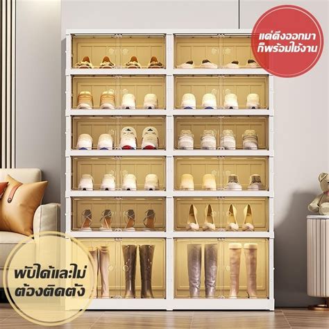 ตู้ใสรองเท้า ชั้นวางรองเท้า 3 9ชั้น Shoe Boxes กล่องเก็บรองเท้า ติดตั้งง่ายทับซ้อนกันได้