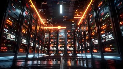 Premium Photo Securely Lit Data Storage Room With Digital Servers Stacked In Racks Concept
