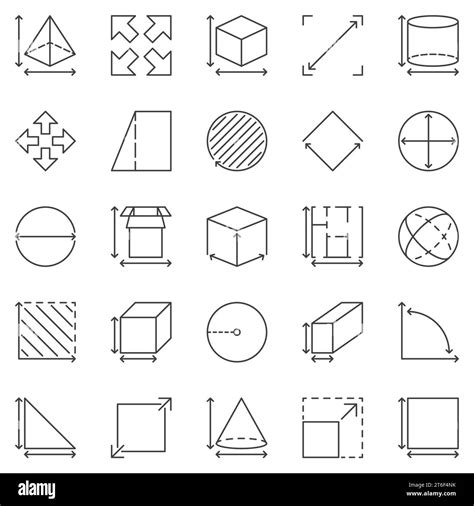 Dimension And Size Outline Icons Set Perimeter And Measuring Concept Linear Symbols Or Design