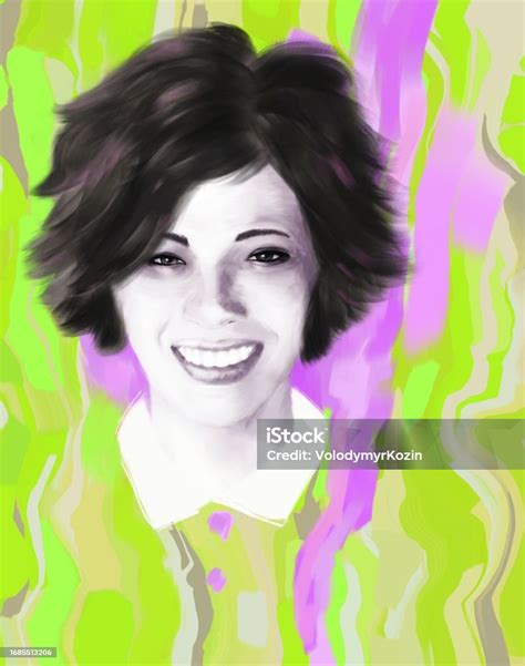 Picturesque Illustration Of A Smiling Woman On A Colored Abstract
