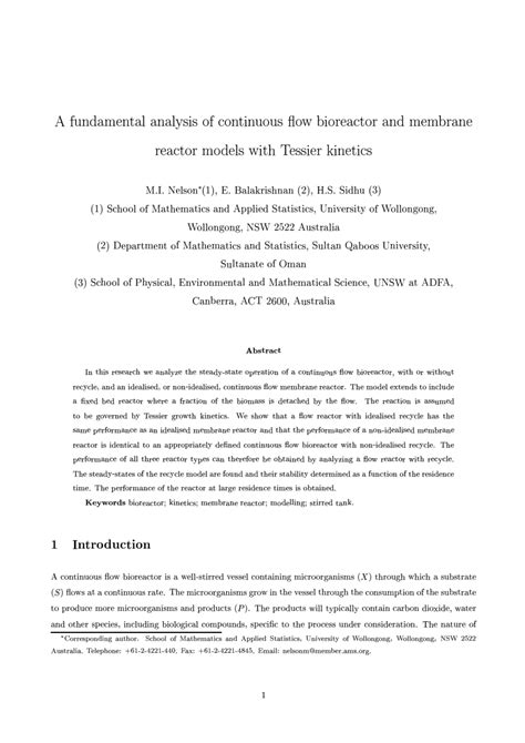 Pdf A Fundamental Analysis Of Continuous Flow Bioreactor And Membrane