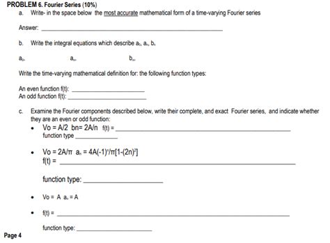 Solved PROBLEM 6 Fourier Series 10 A Write In The Space Chegg Com