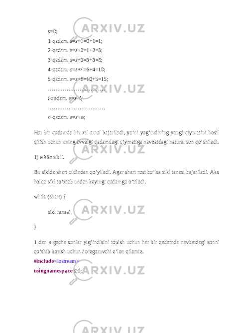 Takrorlanuvchi Algoritmlarni Dasturlash Informatika Va At Referatlar
