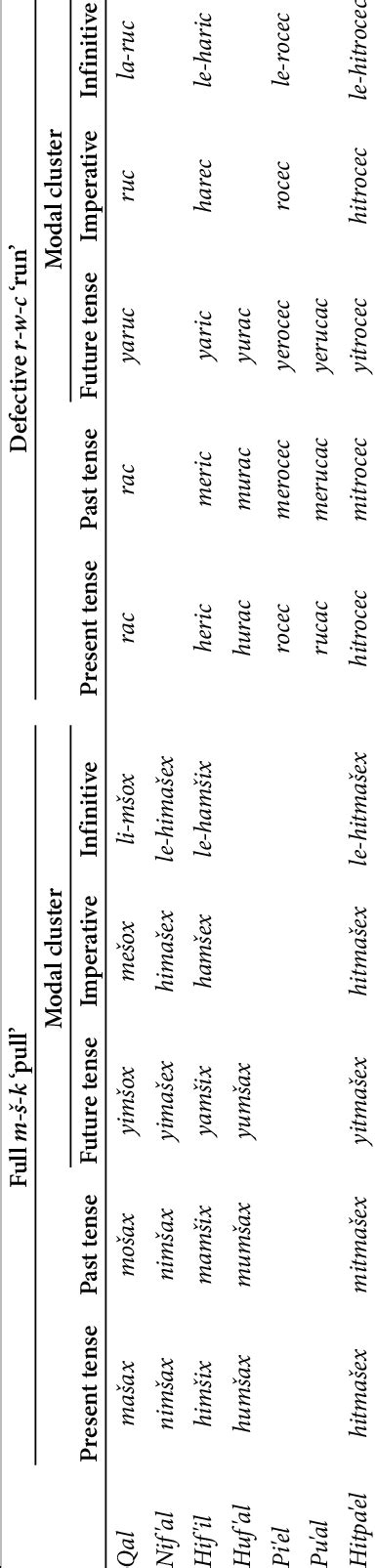 illustration of the organization of the verb lexicon binyan