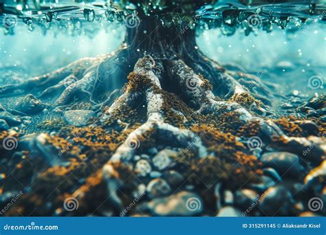 Thick Tree Roots Intertwine As They Penetrate The Underwater Soil Reaching Deep Into The Bottom