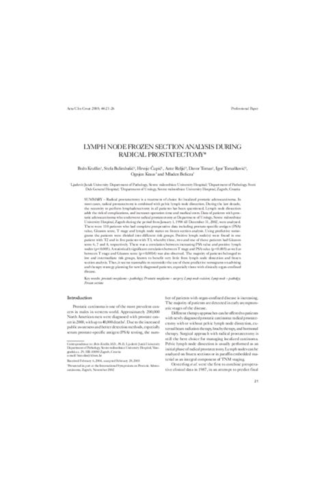 Pdf Lymph Node Frozen Section Analysis During Radical Prostatectomy